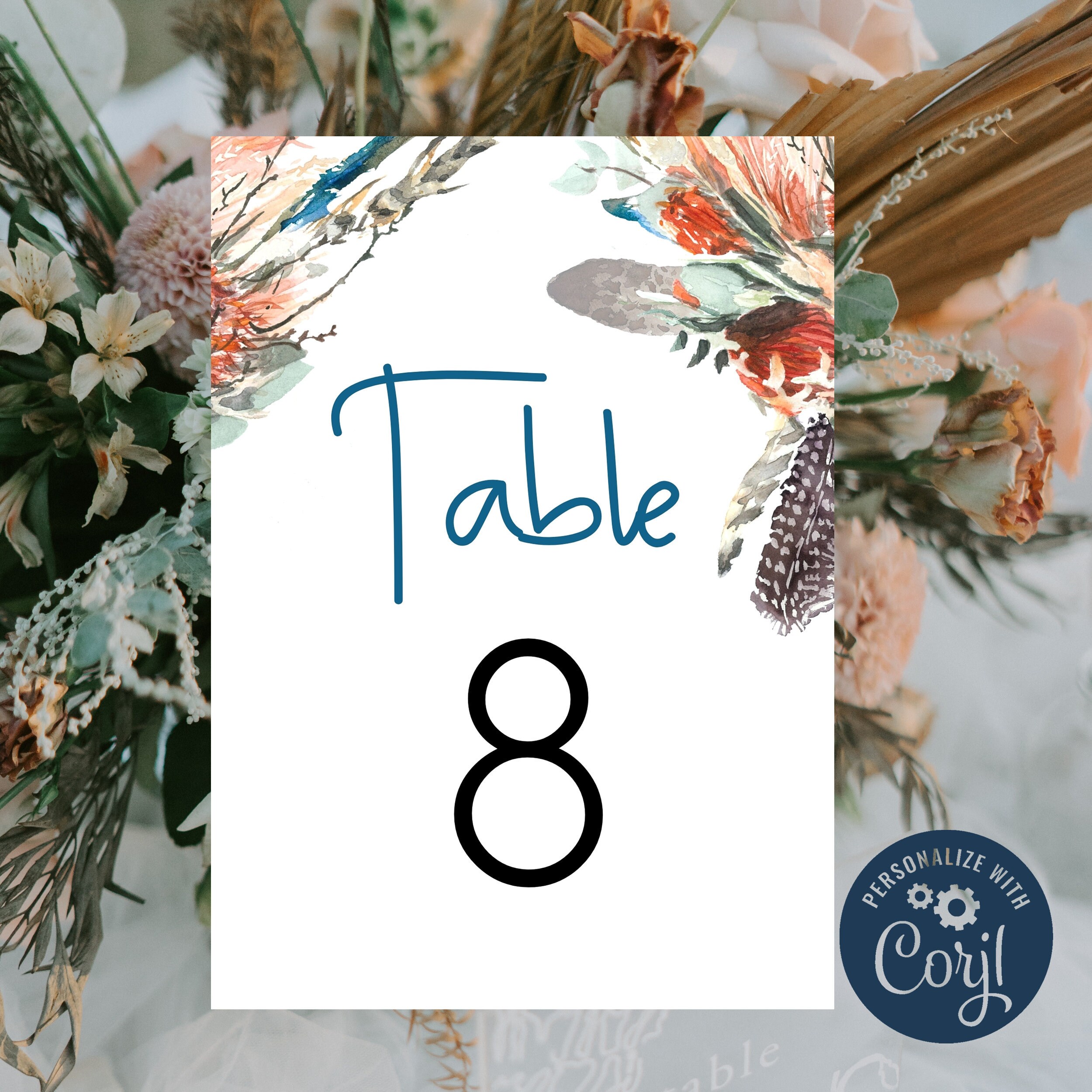 Floral Boho Wedding Table, Number Template, Wedding Table Number ...