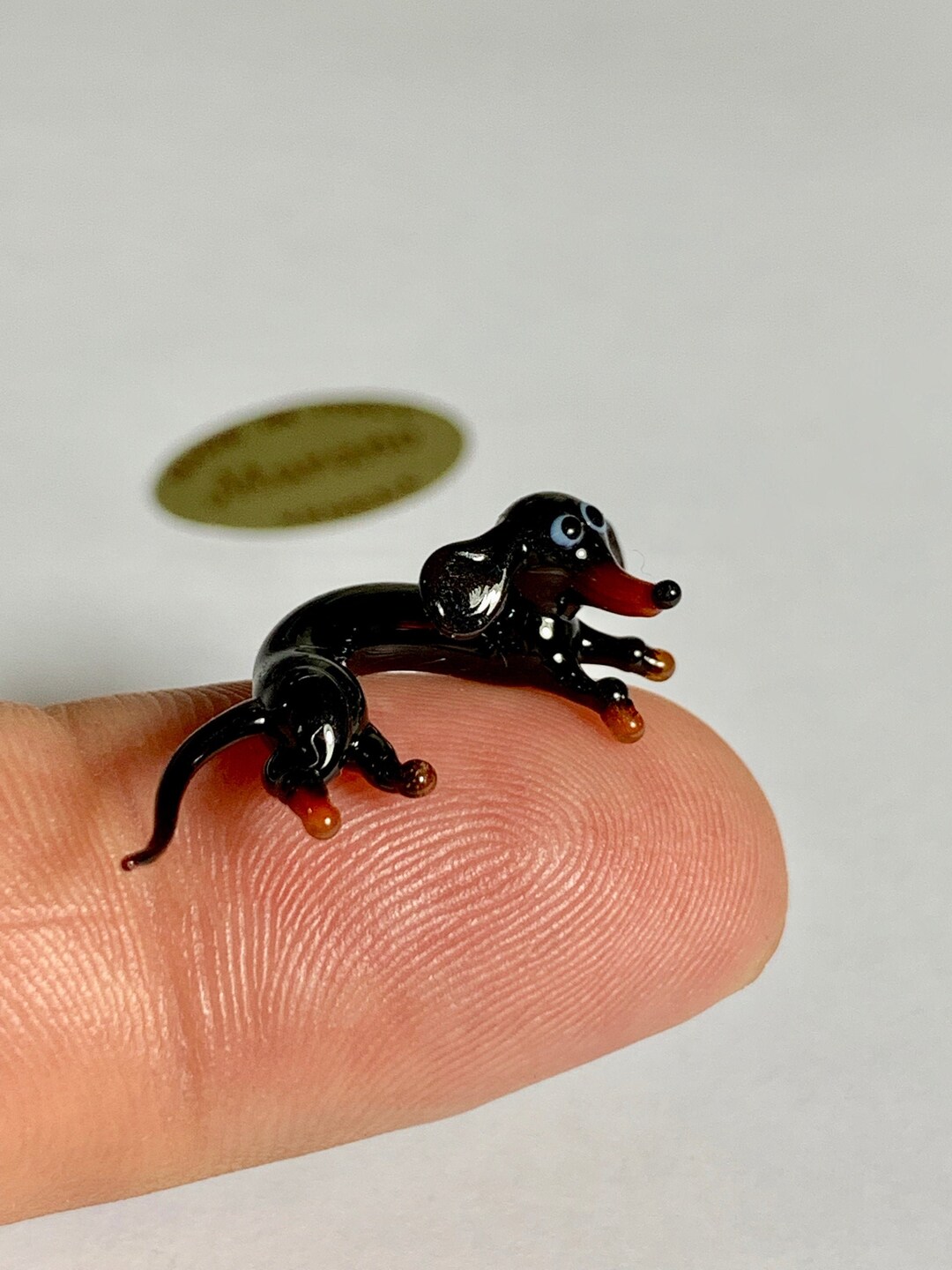 Tiny Dachshund Miniature or Wiener Dog, Murano Glass Figurine Made in ...