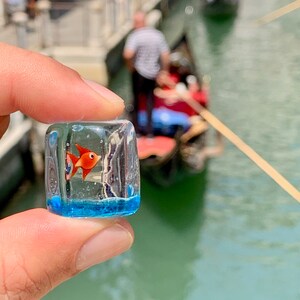 Tiny Goldfish or Red Fish in a Cube of Glass, Genuine Murano Glass ...