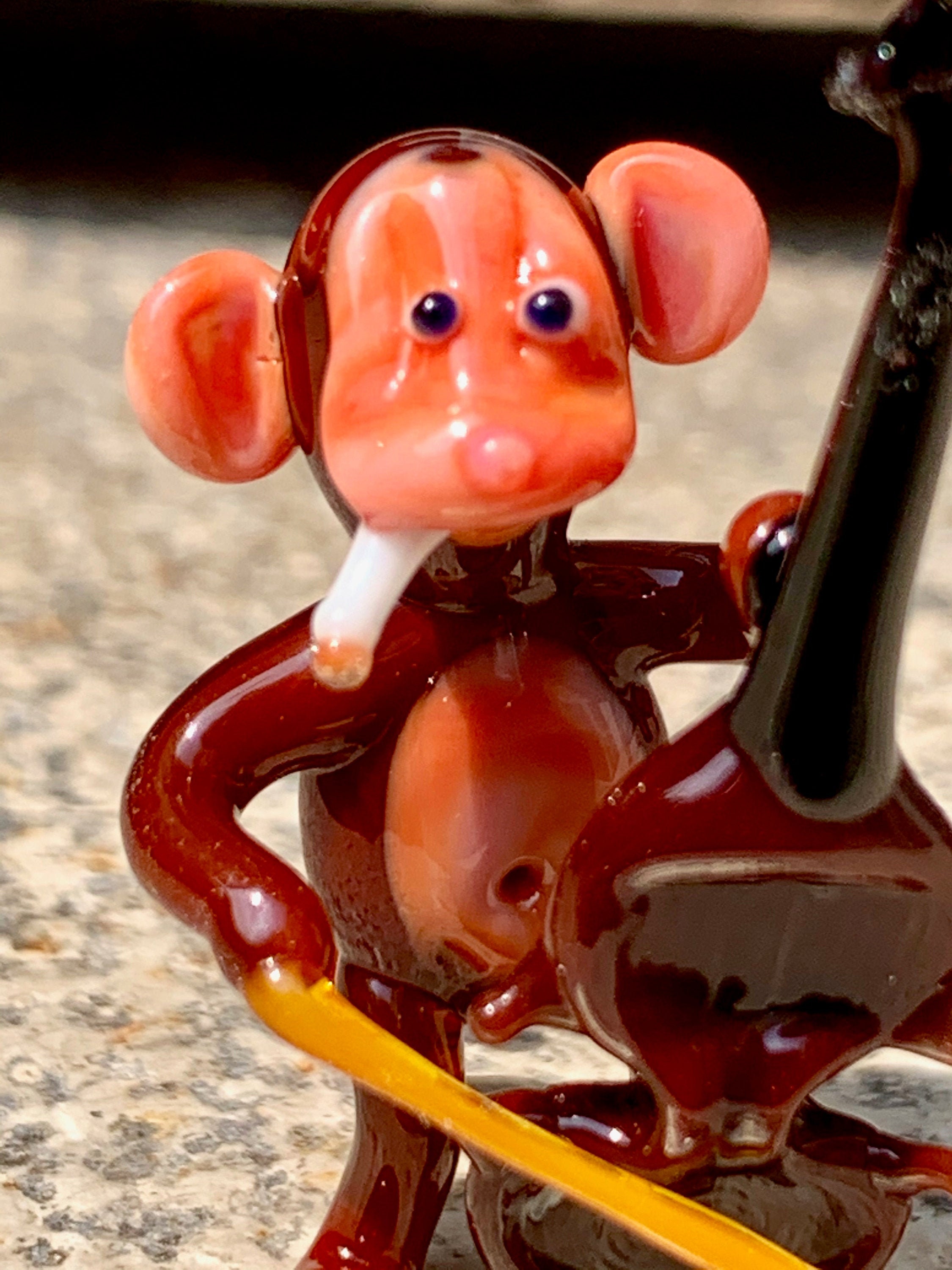Bass Player Monkey Murano Glass Animals Playing Made in - Etsy