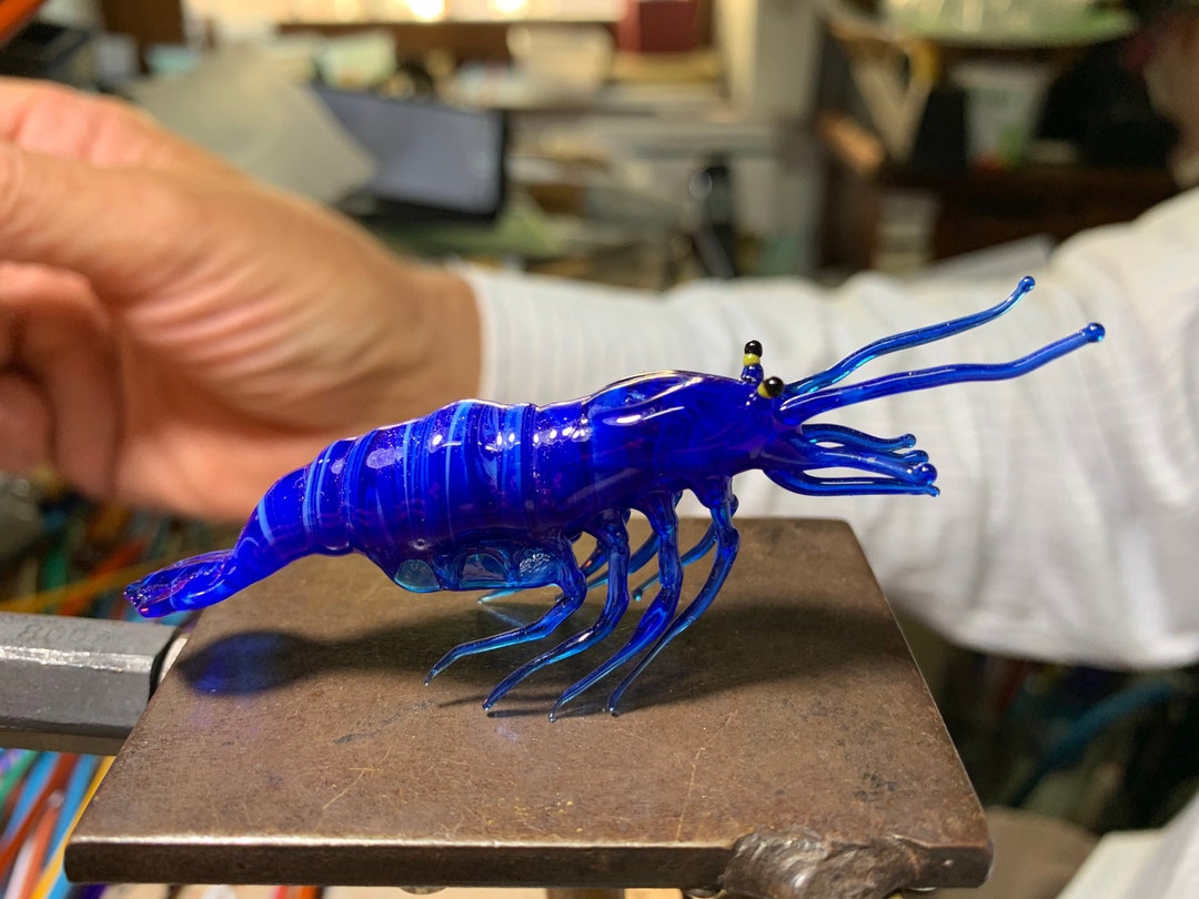 Blue Shrimp, Murano Glass Prawn Lampworked in Venice by Umberto Ragazzi ...