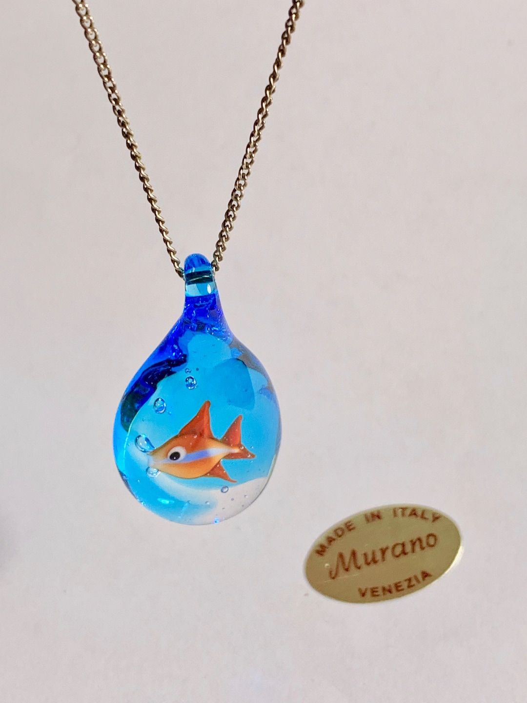 Murano Glass Tiny Goldfish in a Drop Aquarium, Sculpture Made in Venice ...