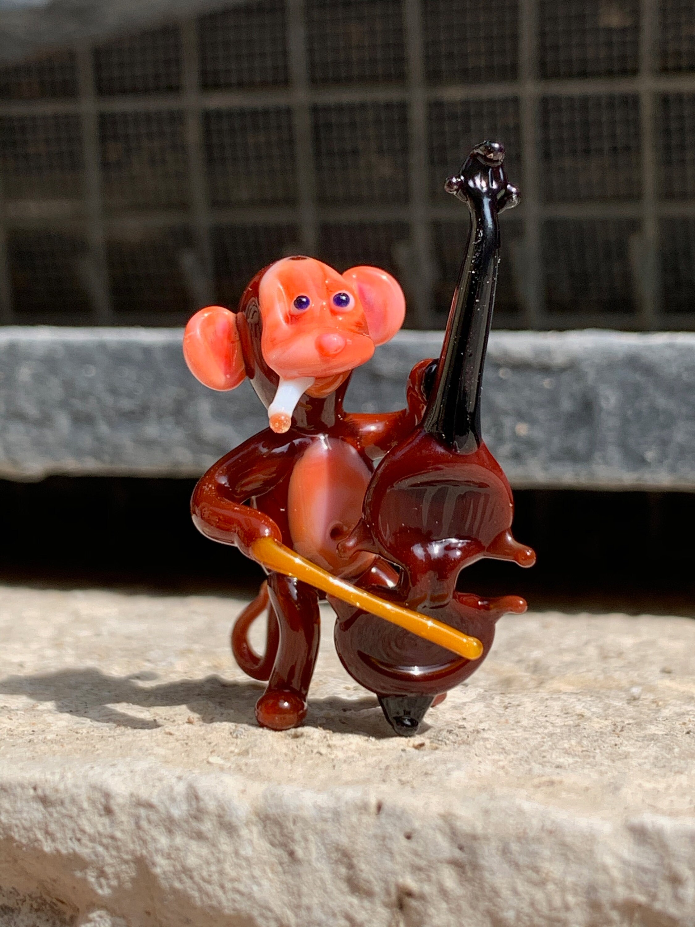 Bass Player Monkey Murano Glass Animals Playing Made in - Etsy