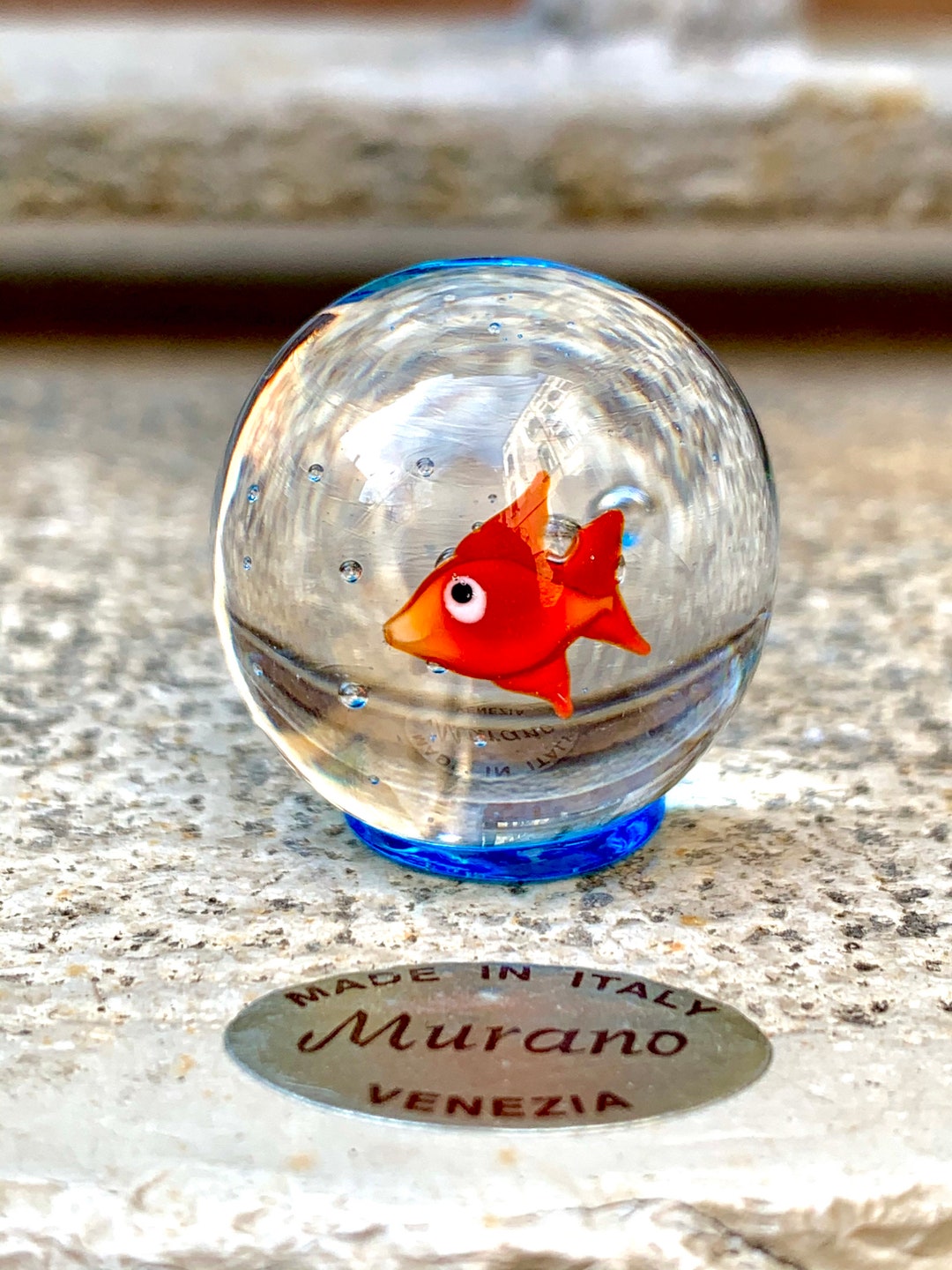 Murano Glass Goldfish, Red Fish in a Bag of Water Miniature. Figurine ...