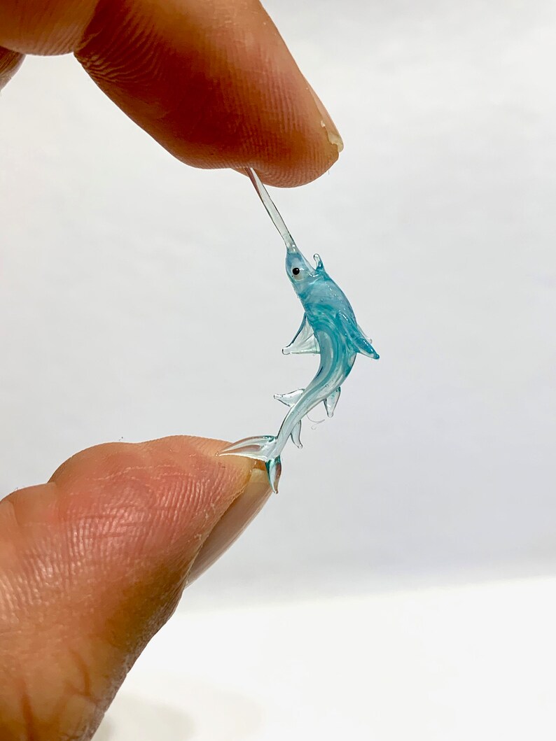 Swordfish Miniature, Murano Glass Micro Figurine Lampworked in Venice ...