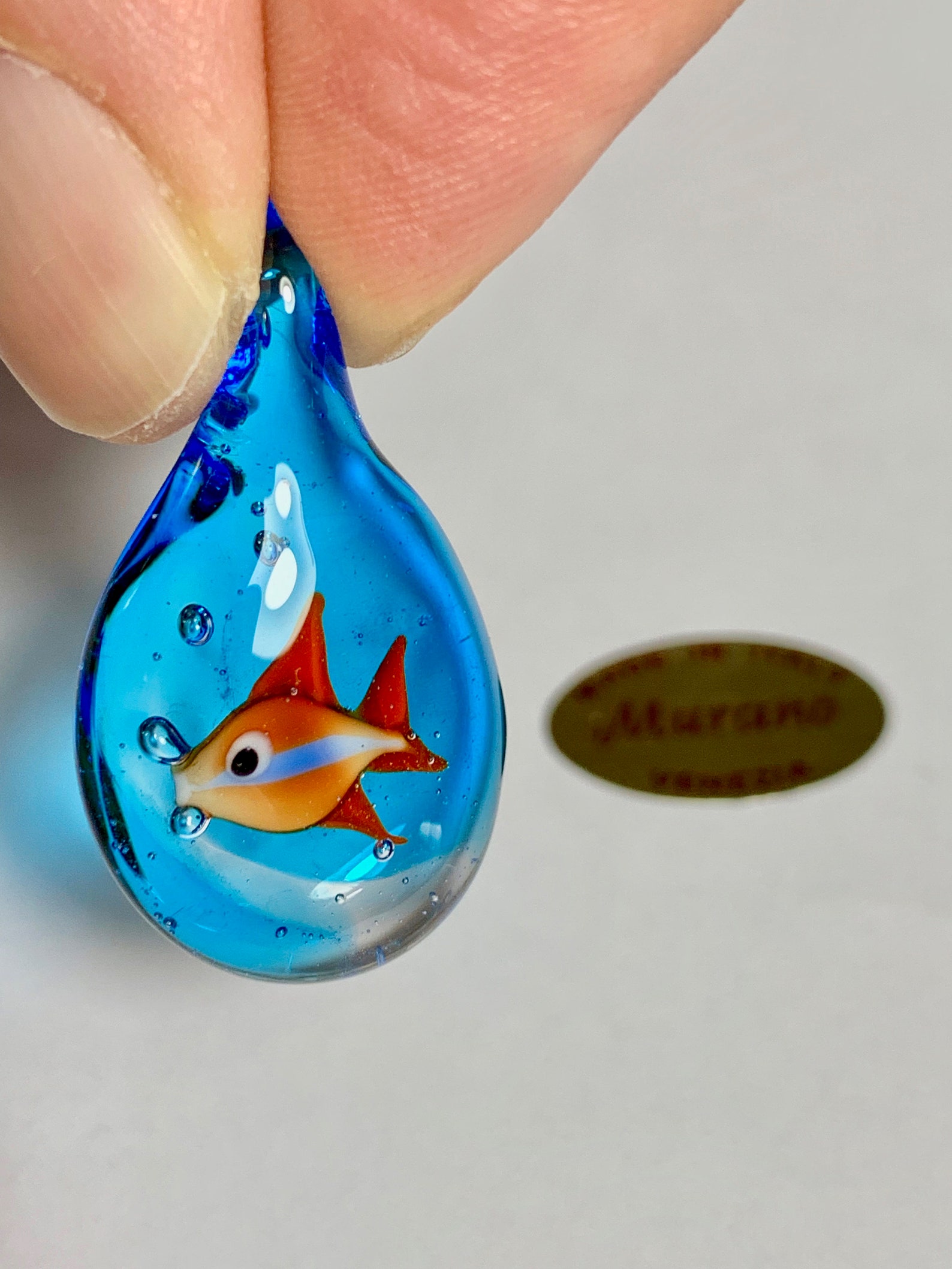 Murano Glass Tiny Goldfish in a Drop Aquarium, Sculpture Made in Venice ...
