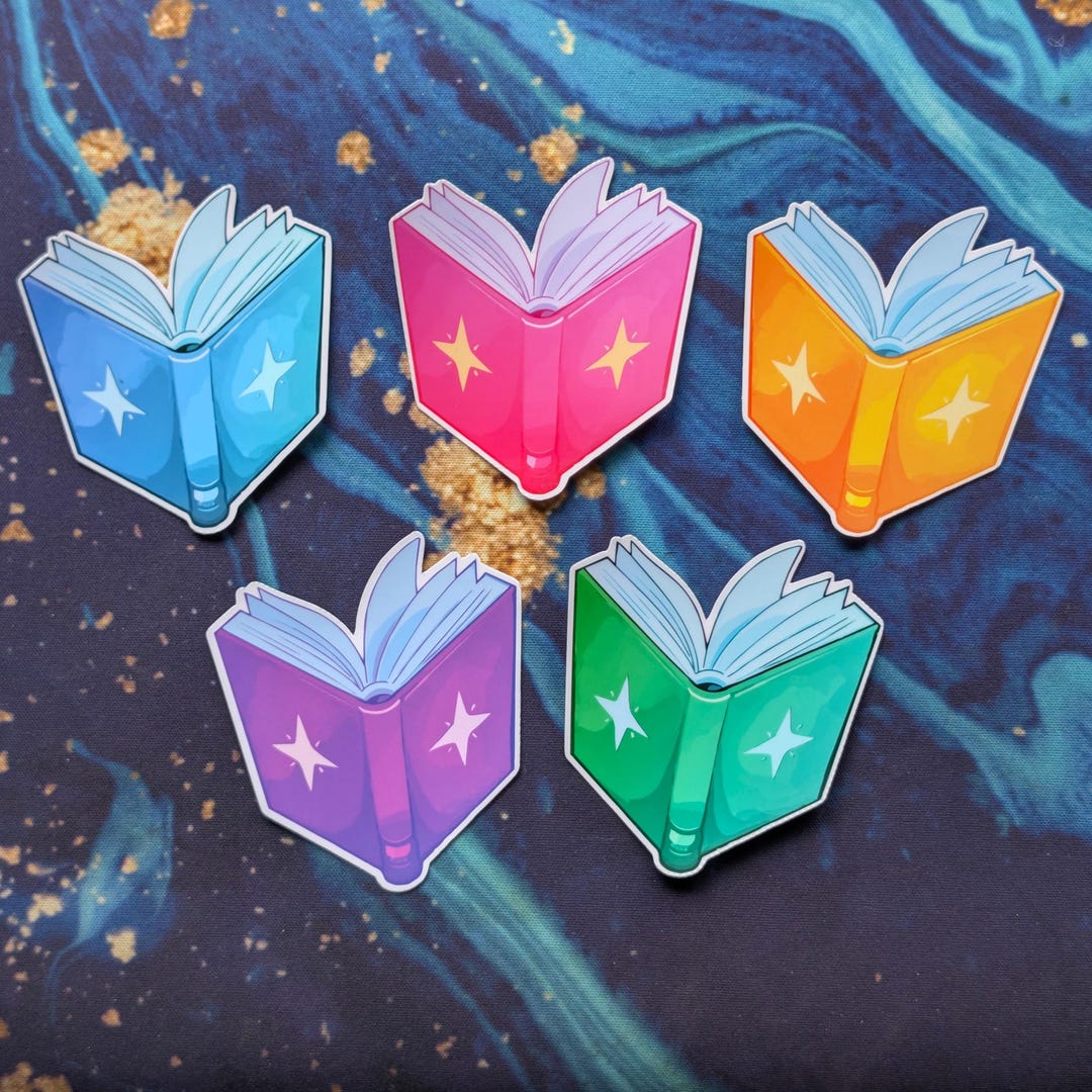 Open Book Sticker | Five Color | Spell Book, Reading, Kindle, Sparkly ...