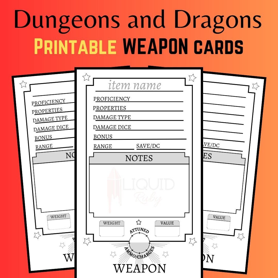 Printable D&D Weapon Cards - Etsy