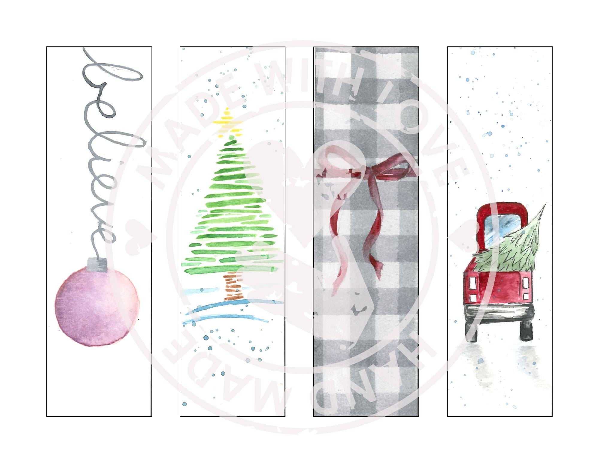 Christmas Watercolor Bookmarks -printable Holiday Bookmarks -4 ...