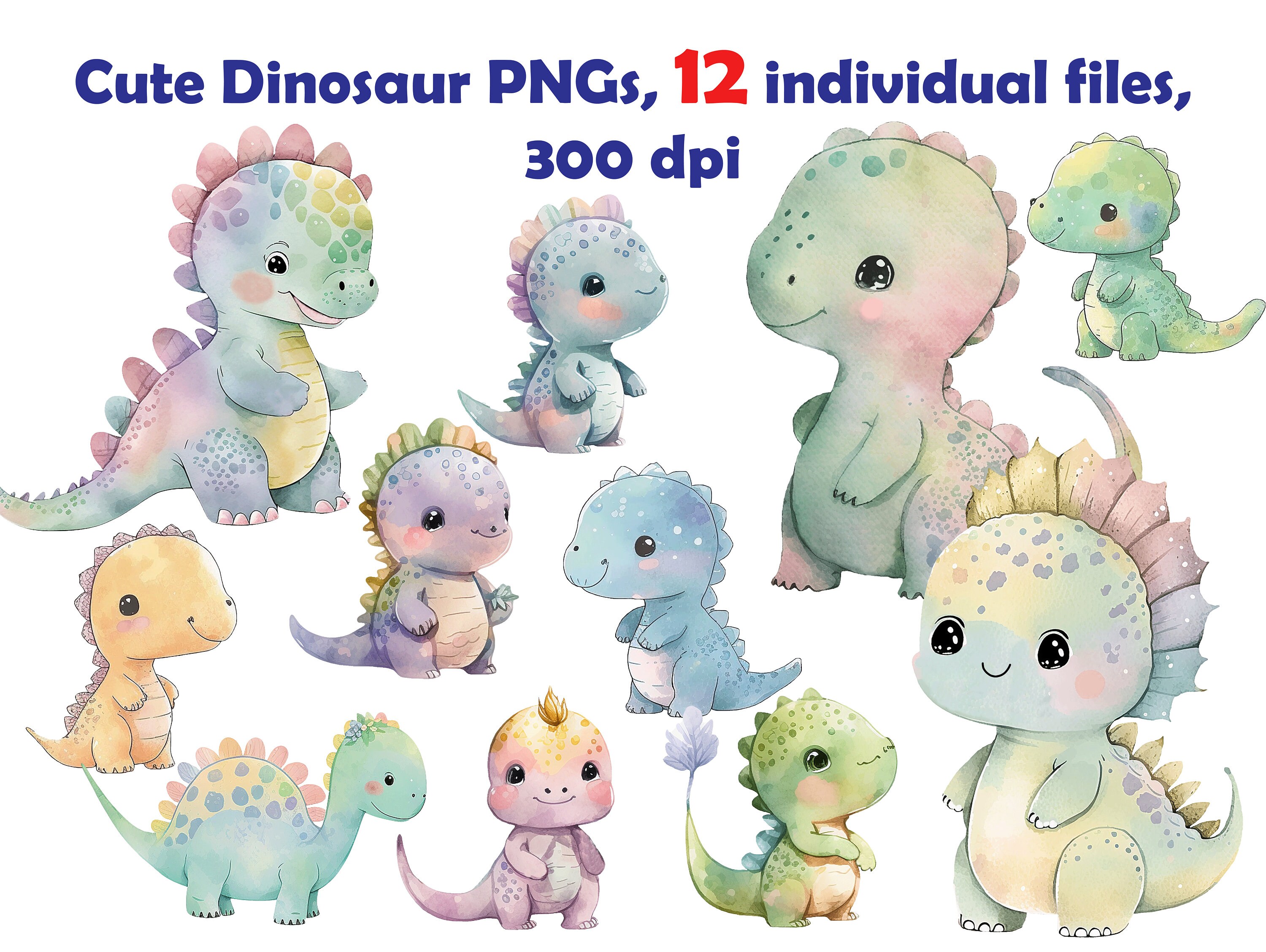 12 Watercolor Dinosaur Clipart Dinosaur PNG Bundle Planner - Etsy