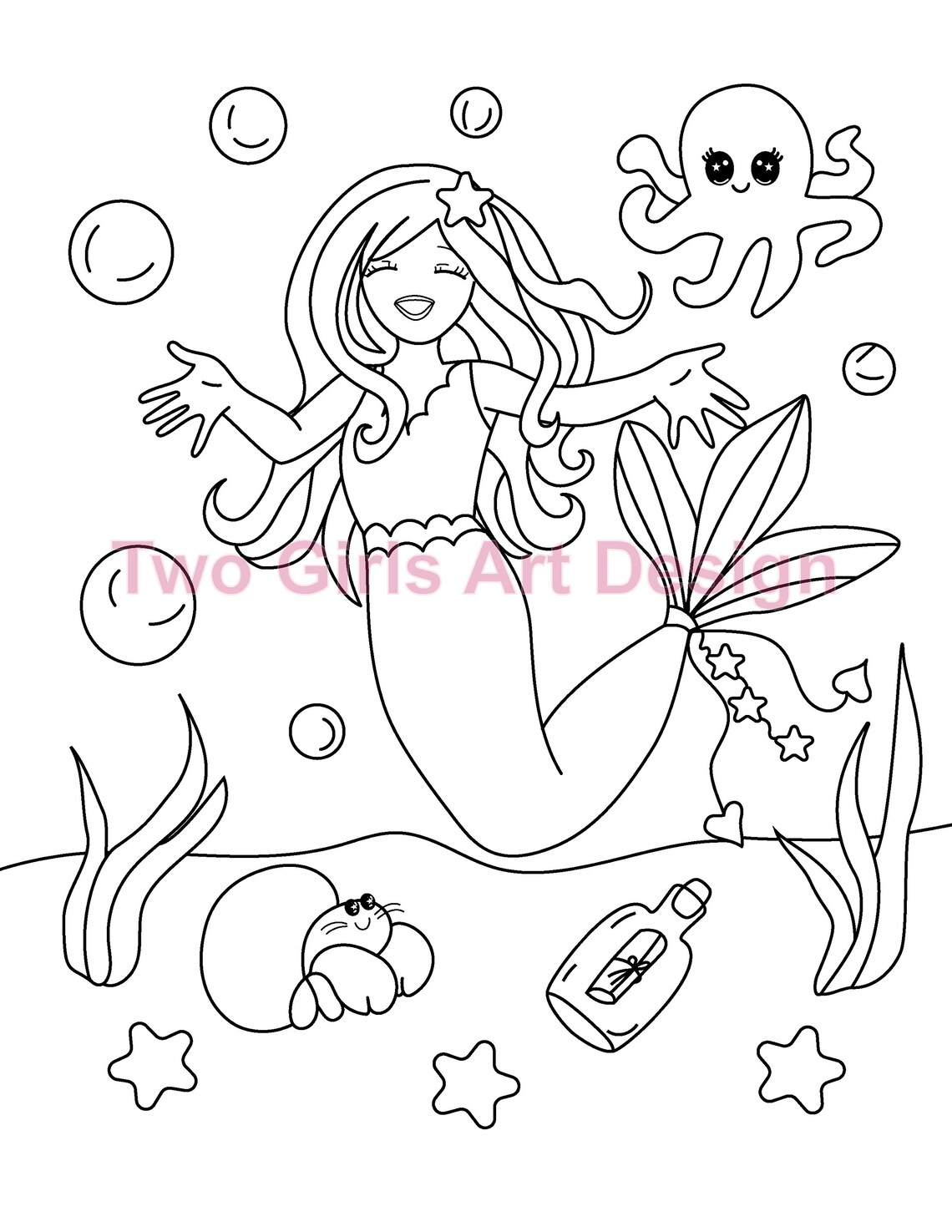 Happy Mermaids Coloring Pages Printable Coloring Page for - Etsy