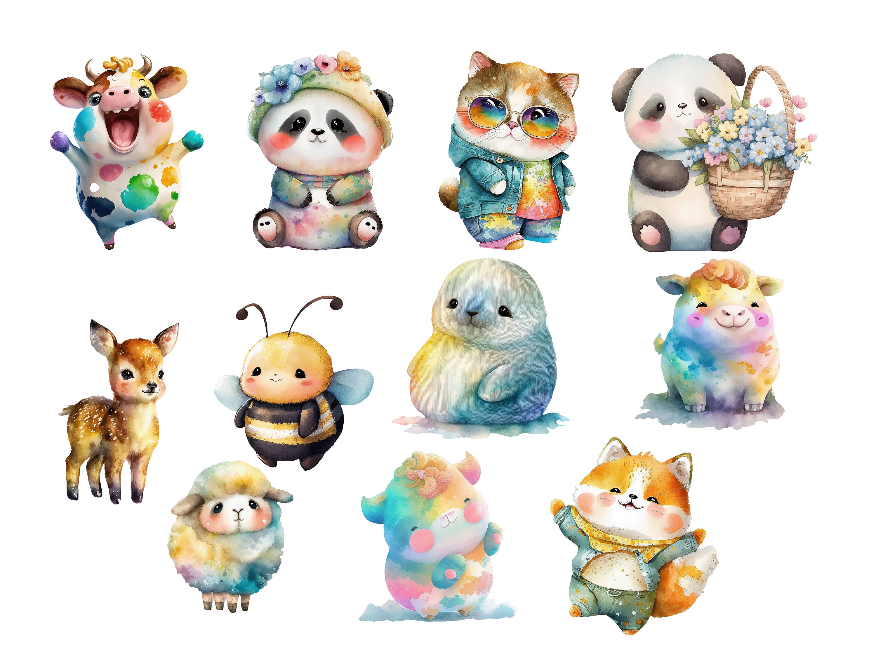 39 Watercolor Animals Clipart Animal PNG Bundle Planner Sticker T Shirt ...