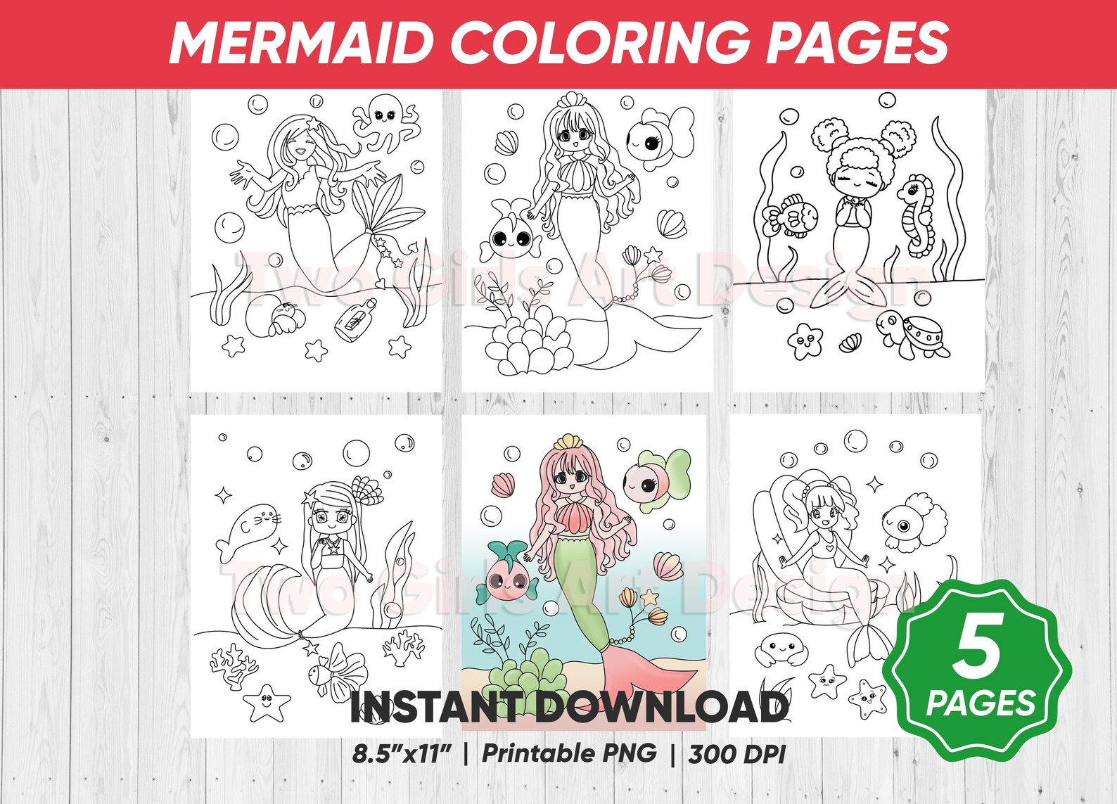 Happy Mermaids, Coloring Pages, Printable Coloring Page for Kids ...