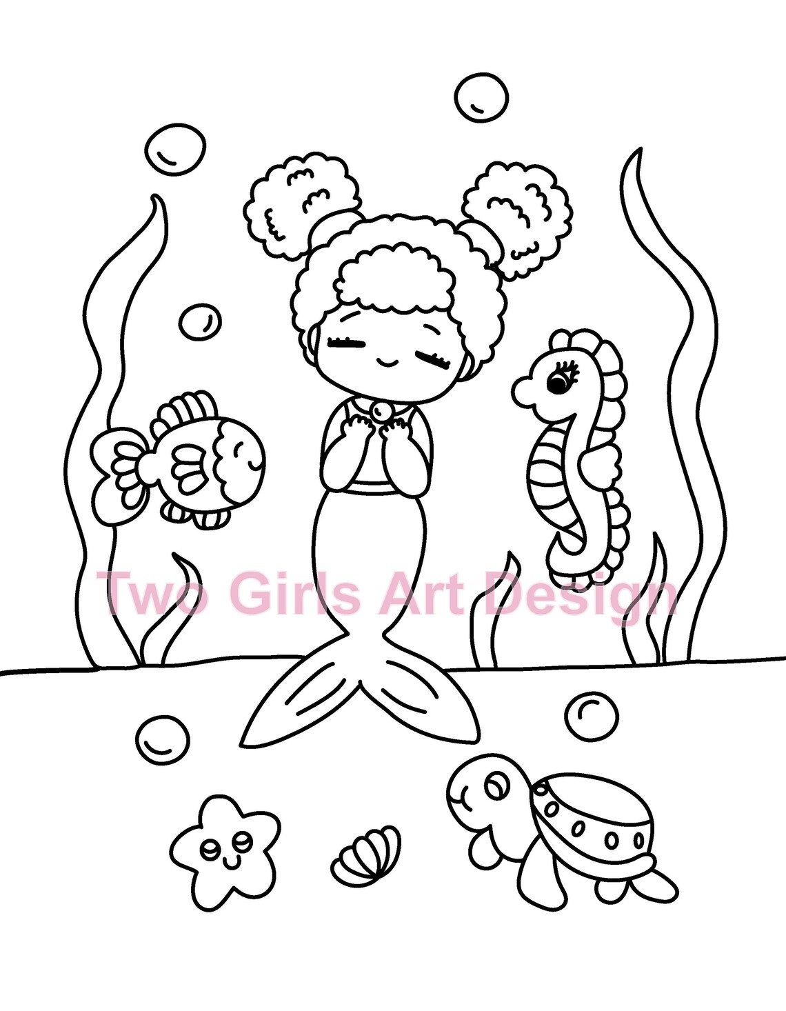 Happy Mermaids Coloring Pages Printable Coloring Page for - Etsy