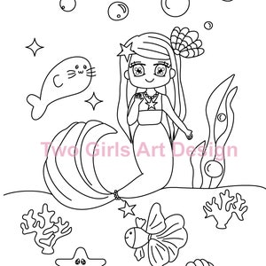 Happy Mermaids, Coloring Pages, Printable Coloring Page for Kids ...