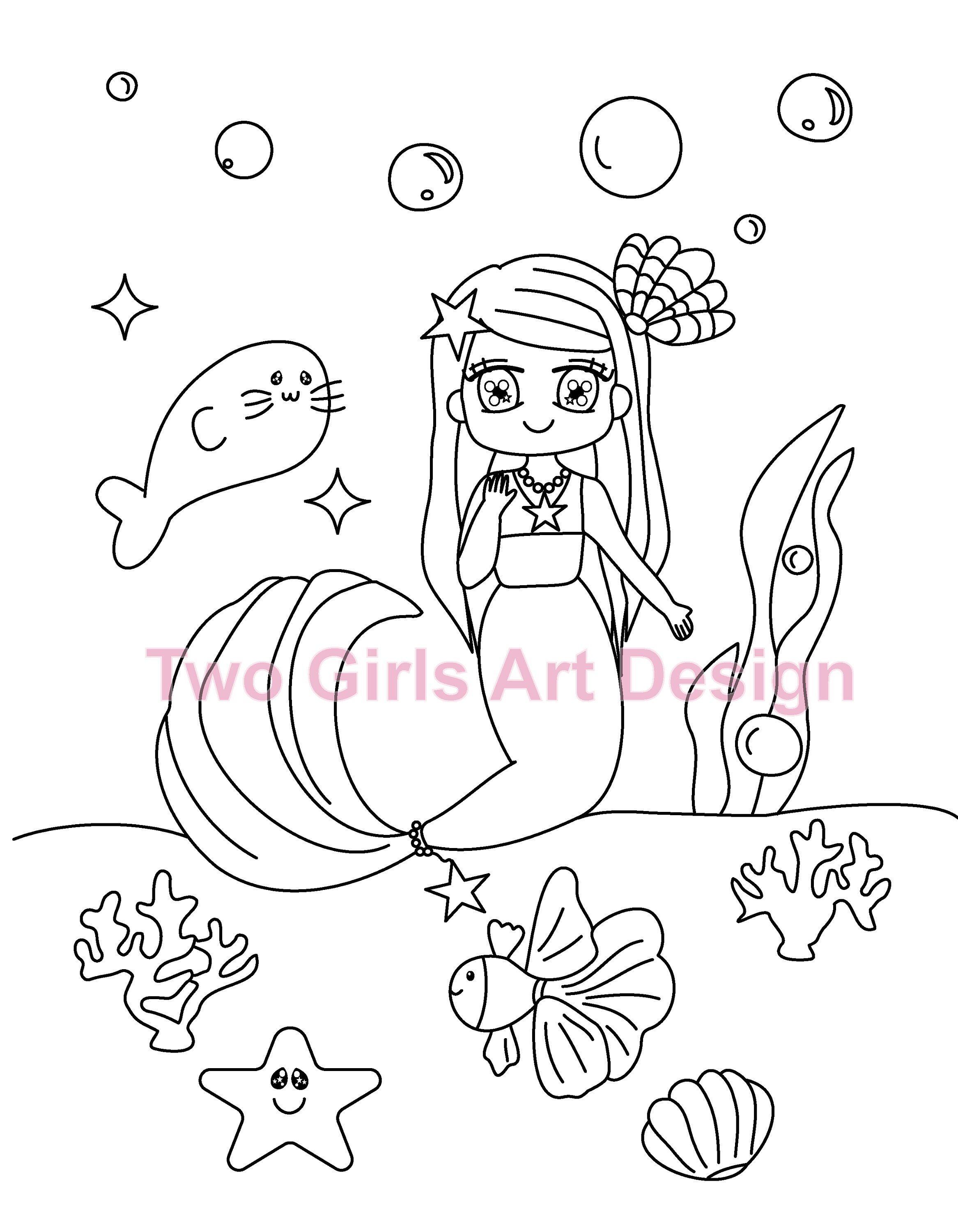 Happy Mermaids Coloring Pages Printable Coloring Page for - Etsy