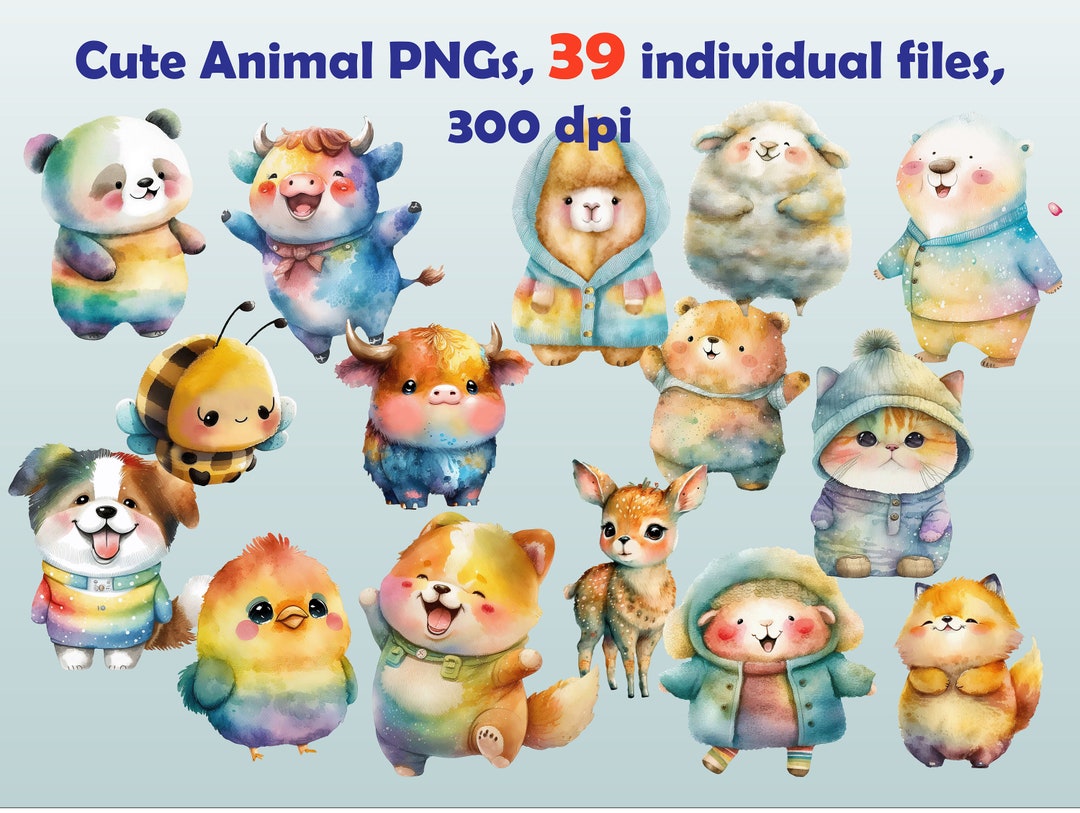 39 Watercolor Animals Clipart Animal PNG Bundle Planner Sticker T Shirt ...