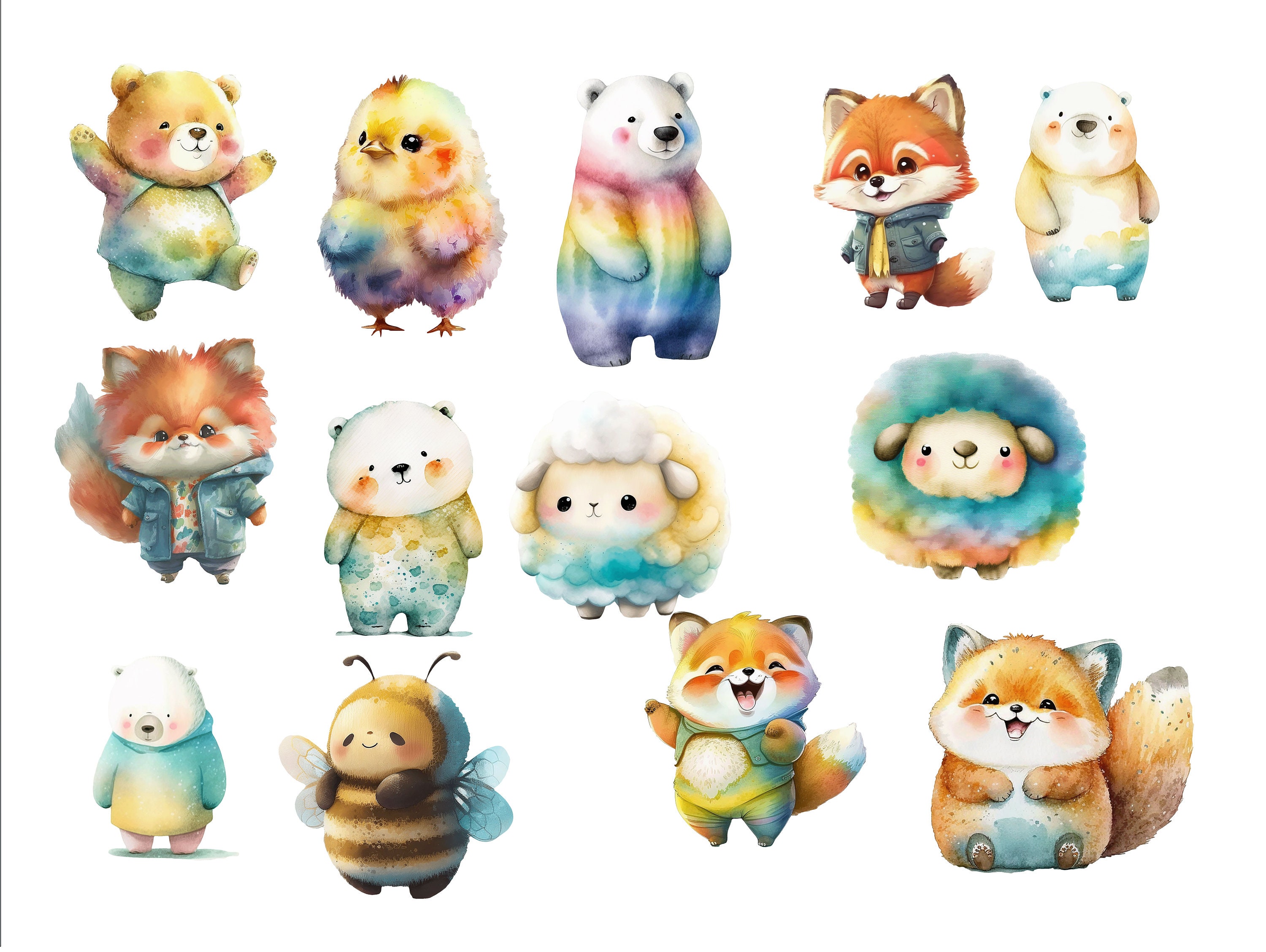 39 Watercolor Animals Clipart Animal PNG Bundle Planner Sticker T Shirt ...