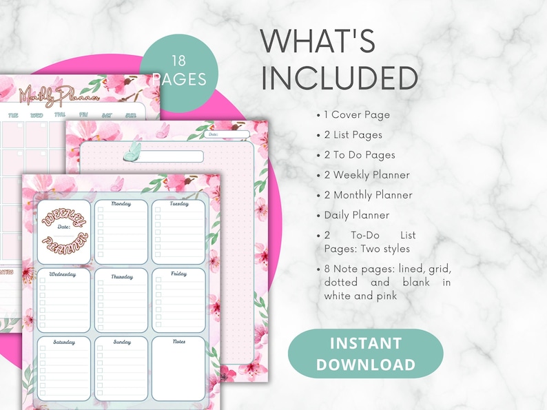 Floral Printable Planner Bundle | Printable to Do List | Daily Weekly ...
