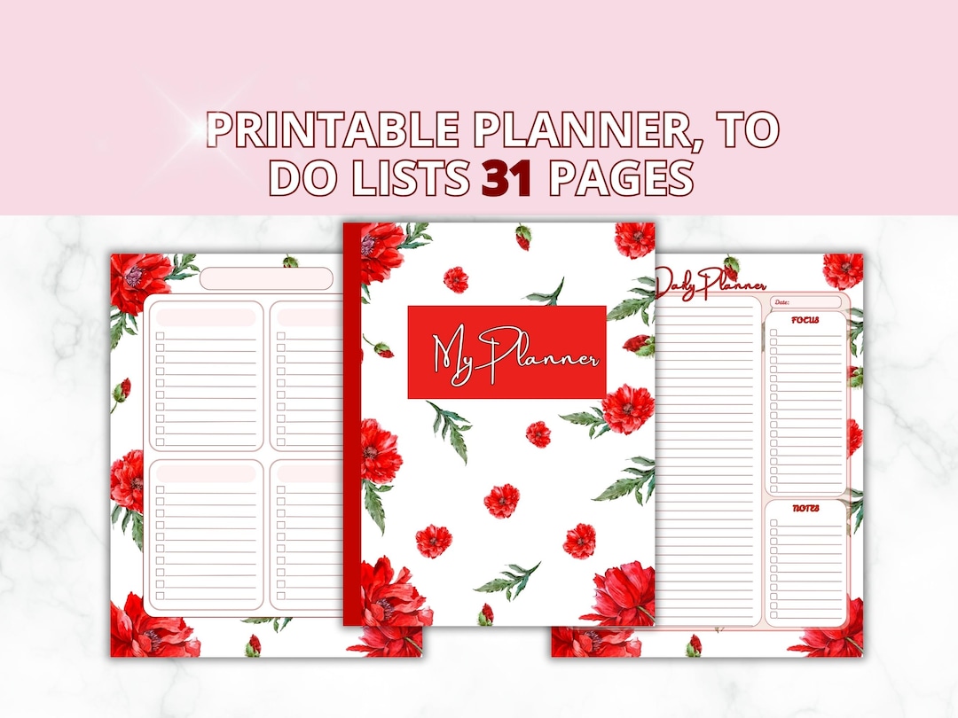 Floral Printable Planner Bundle | Printable List Note Pages | Daily ...