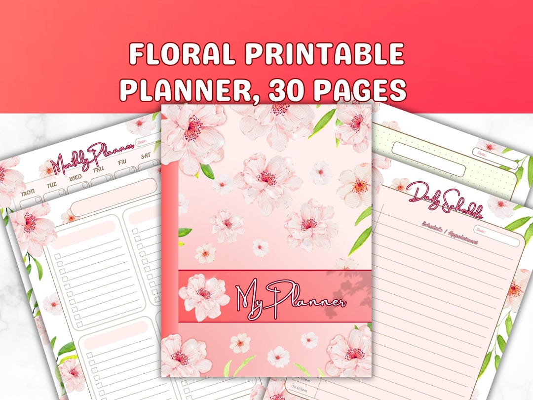 Pink Floral Printable Planner Bundle: Sakura Organizer, To-do Lists ...
