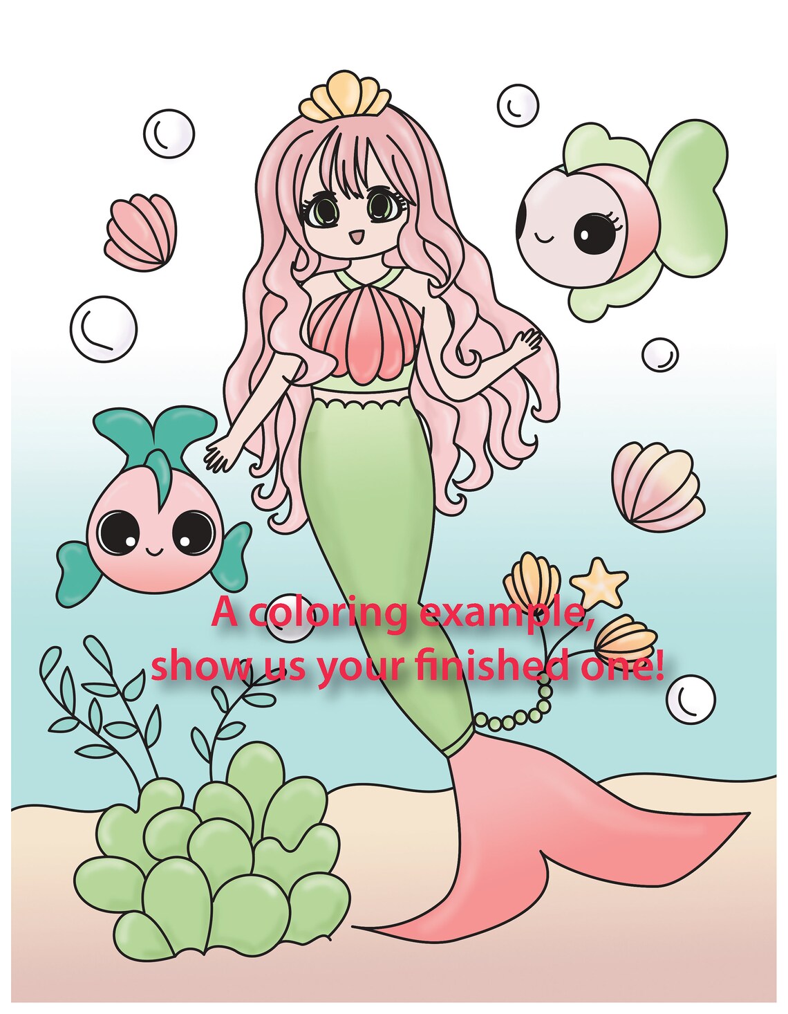 Happy Mermaids Coloring Pages Printable Coloring Page for - Etsy