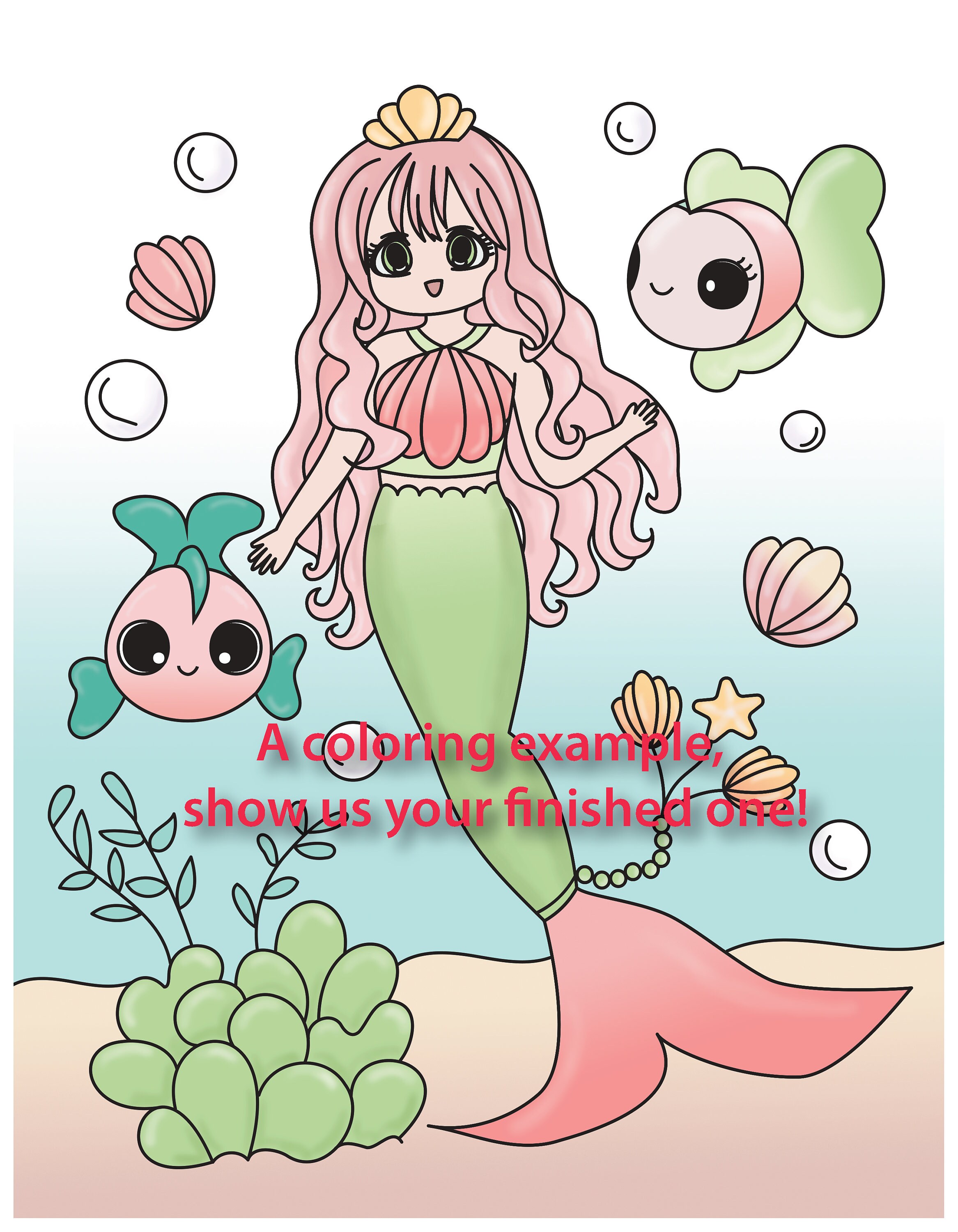 Happy Mermaids Coloring Pages Printable Coloring Page for - Etsy