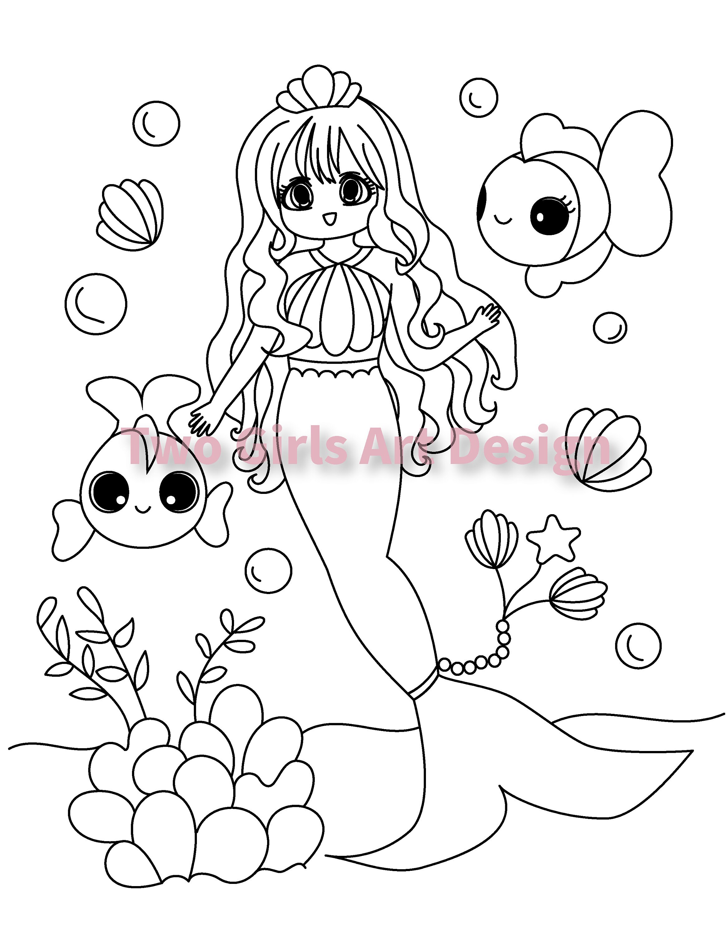 Happy Mermaids Coloring Pages Printable Coloring Page for - Etsy