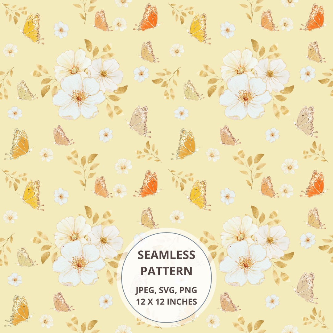 Yellow Flowers and Butterflies Seamless Pattern Digital Scrapbook Paper ...