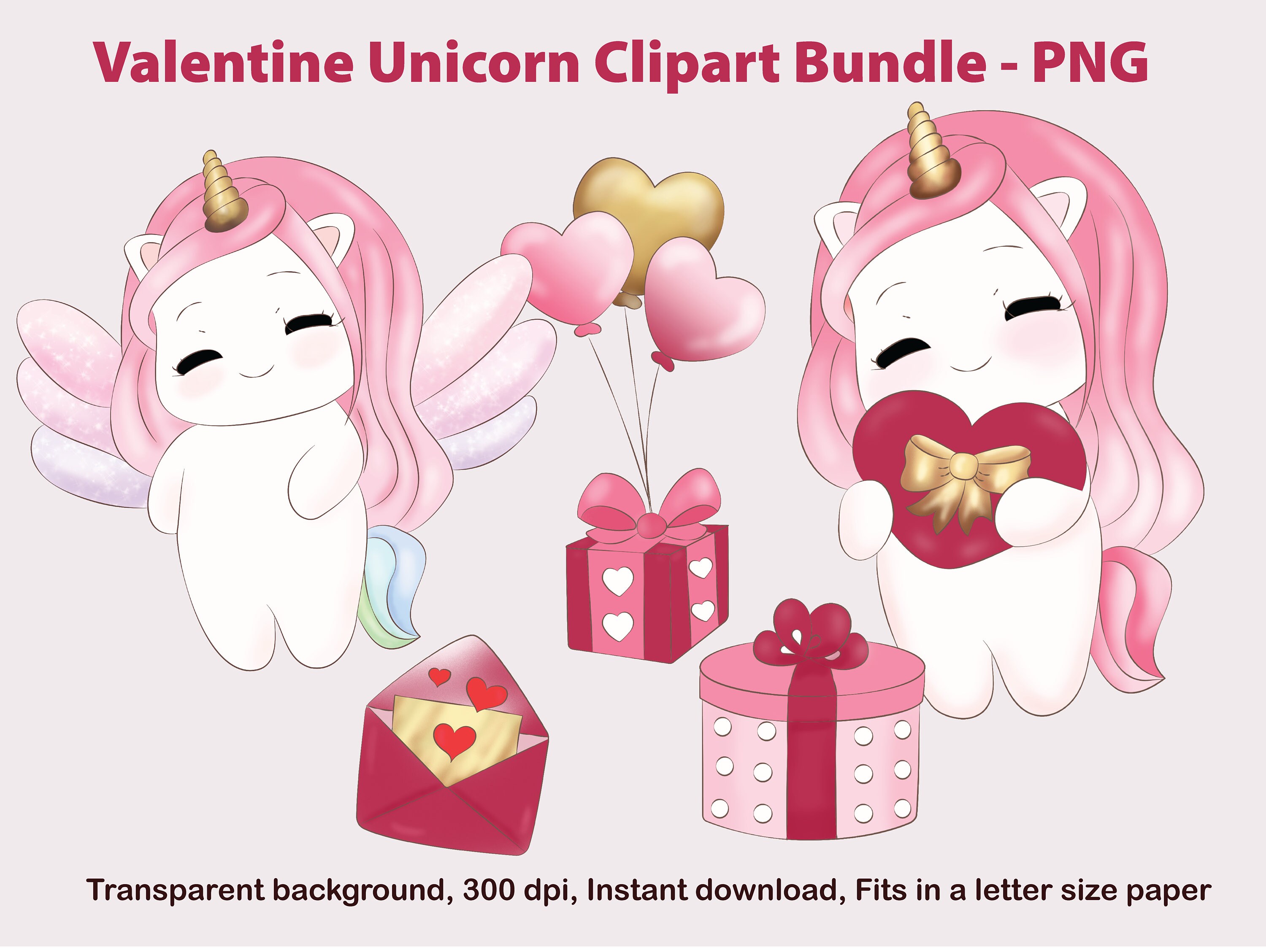 Valentines Day Unicorn Clipart Unicorn PNG Bundle for Planner Stickers ...
