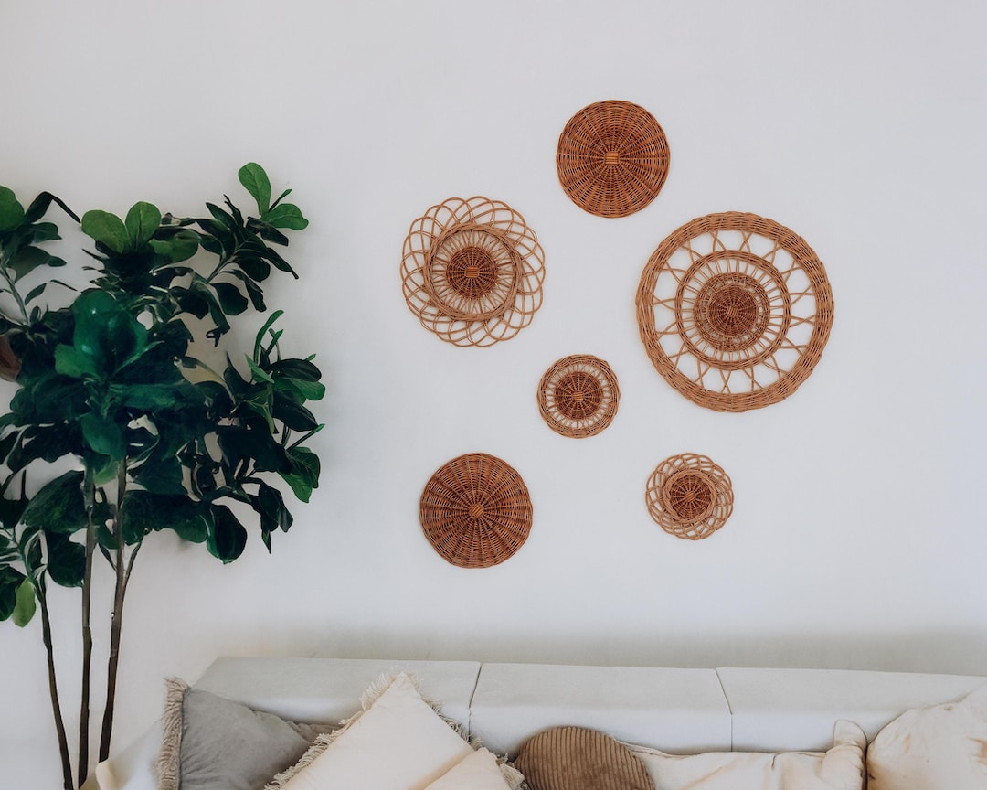 Wicker Wall Decor – Boho Rattan Wall Baskets, Handwoven Wall Art, Set ...
