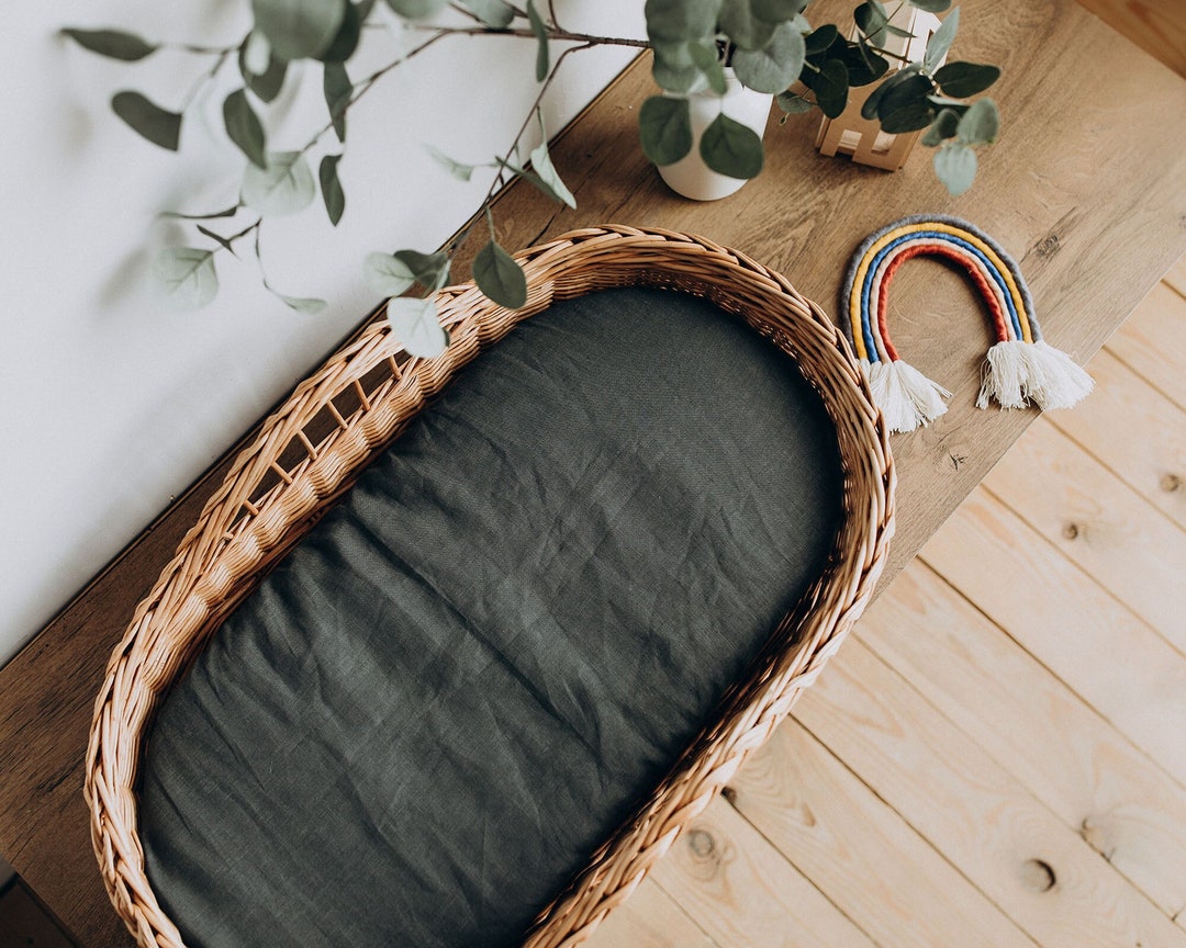 Baby Changing Basket With Linen Sheet, Organic Baby Changing Basket ...