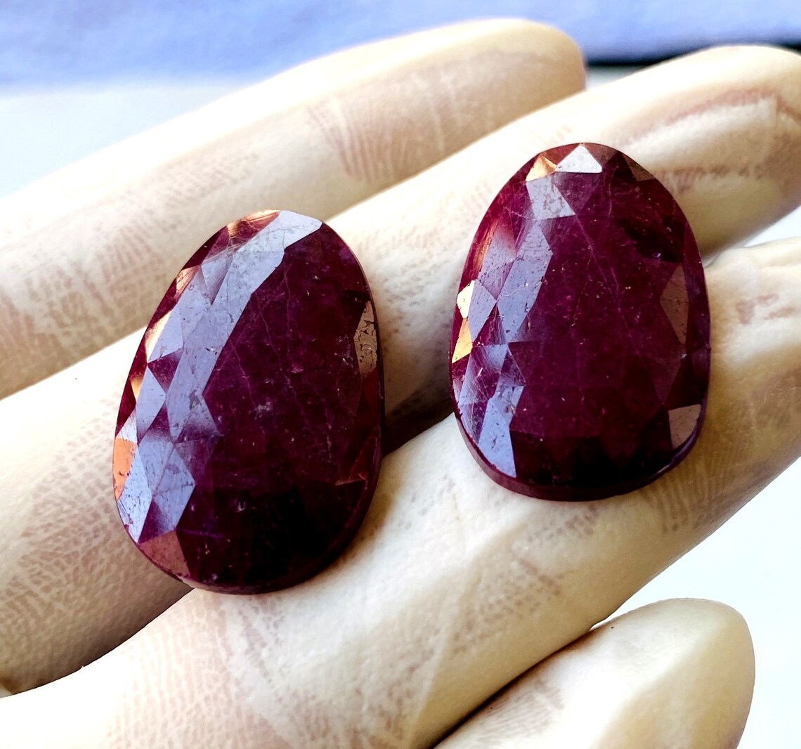 PAIR of Natural Ruby Gemstone Cut Faceted Oval Ruby Cut | Etsy