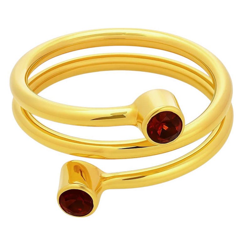 18K Gold Plated Spiral Wrap Ring, Double Stone Adjustable, Minimalist ...