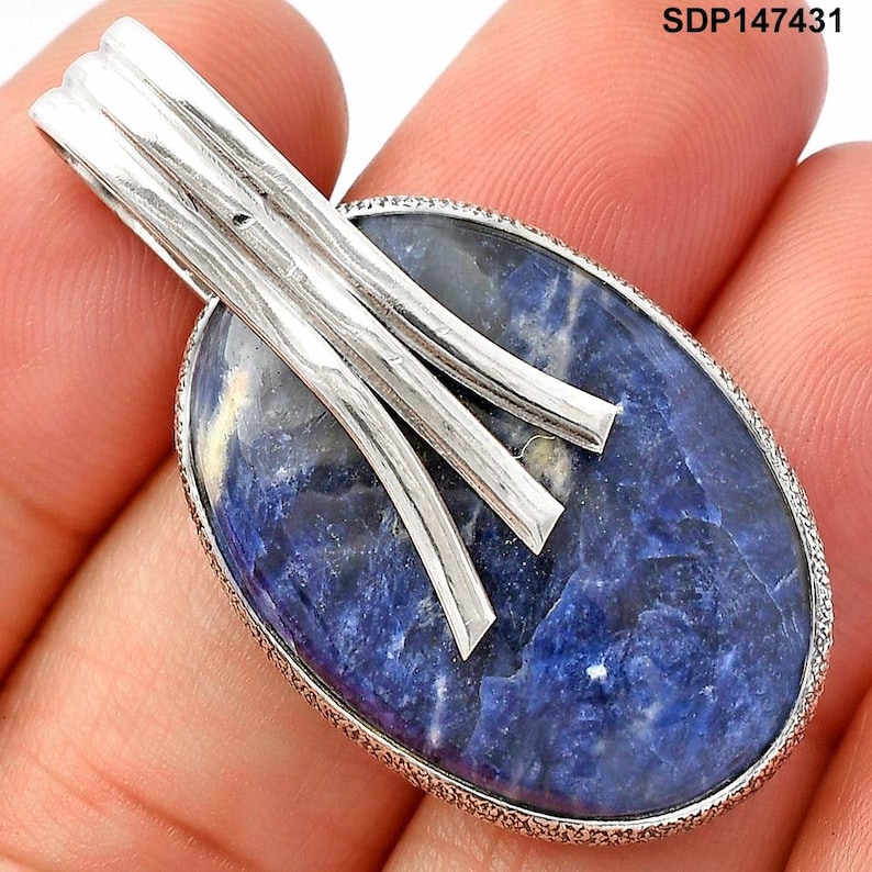 Sodalite Sterling Silver Pendant: Handmade Gemstone Boho Necklace - Etsy
