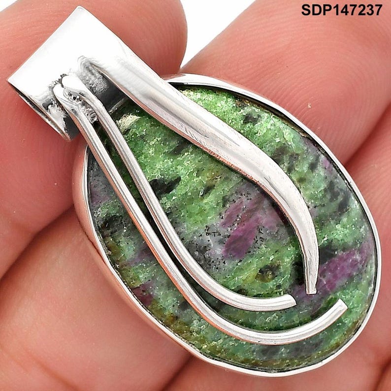 Ruby Zoisite Sterling Silver Pendant, Heart Chakra Necklace, Healing ...