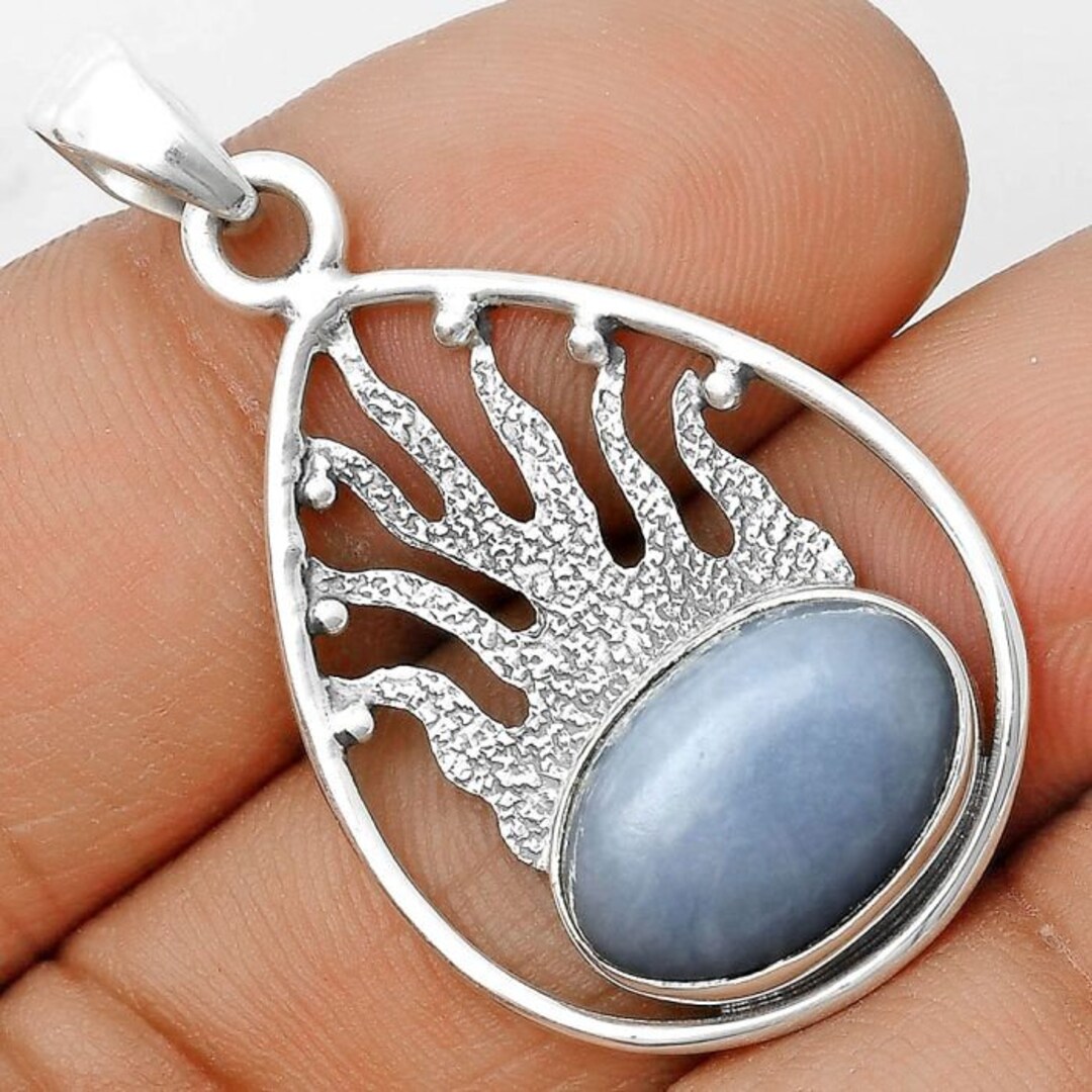 Angelite Pendant in 925 Sterling Silver, Calming Blue Stone, Handmade ...