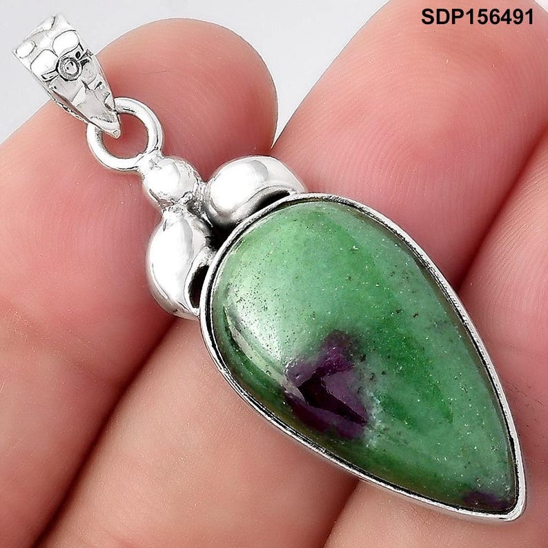 Ruby Zoisite Sterling Silver Pendant, Heart Chakra Necklace, Healing ...