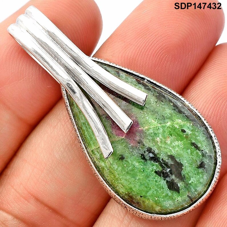 Ruby Zoisite Sterling Silver Pendant, Heart Chakra Necklace, Healing ...
