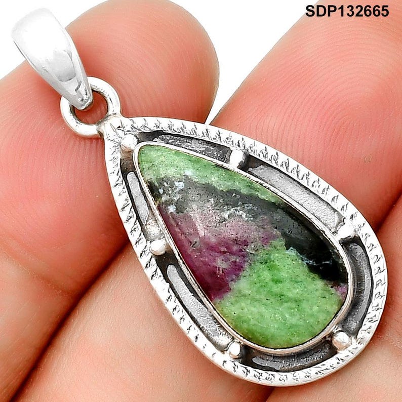 Ruby Zoisite Sterling Silver Pendant, Heart Chakra Necklace, Healing ...
