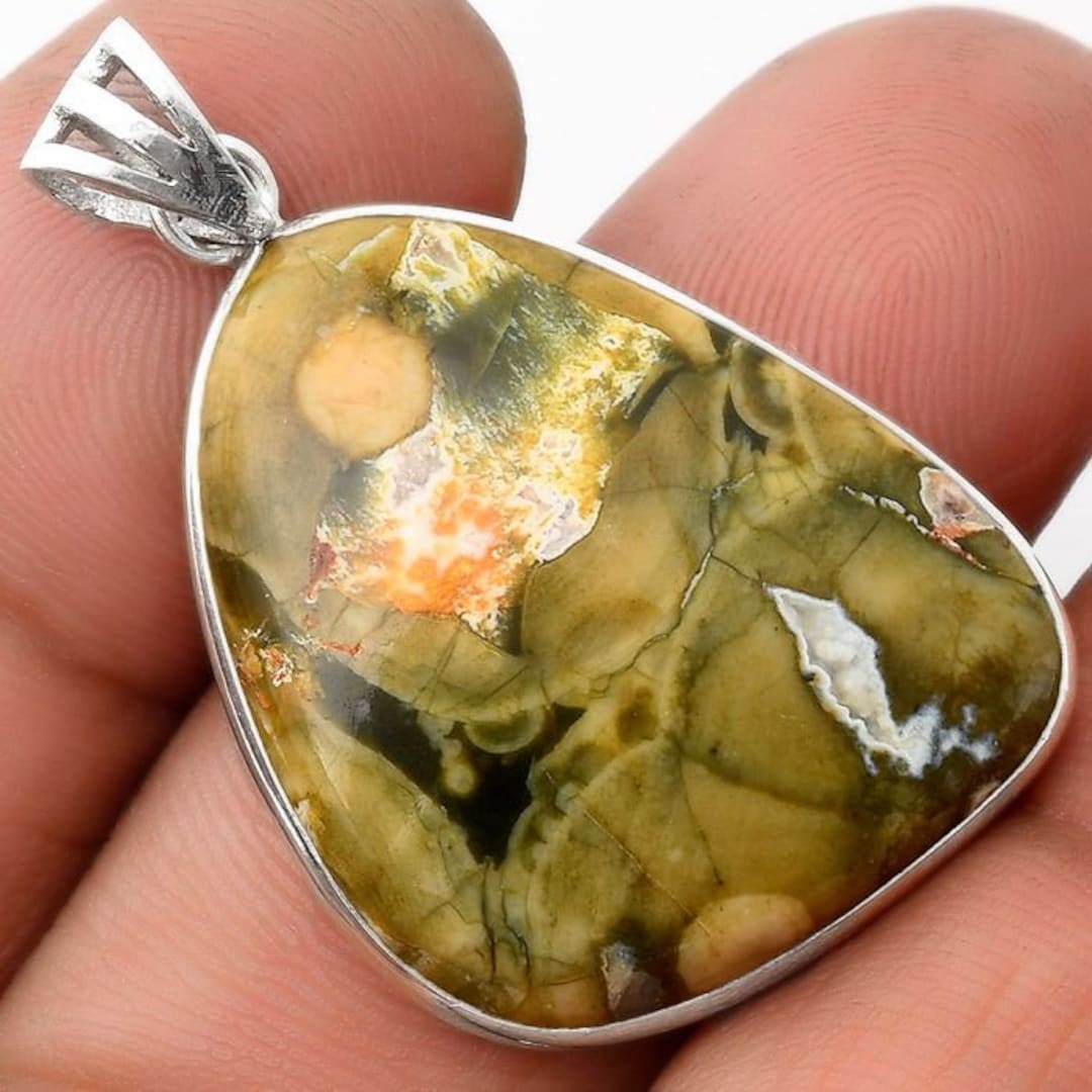 Rainforest Jasper Silver Pendant • Green Rhyolite Gemstone Necklace ...