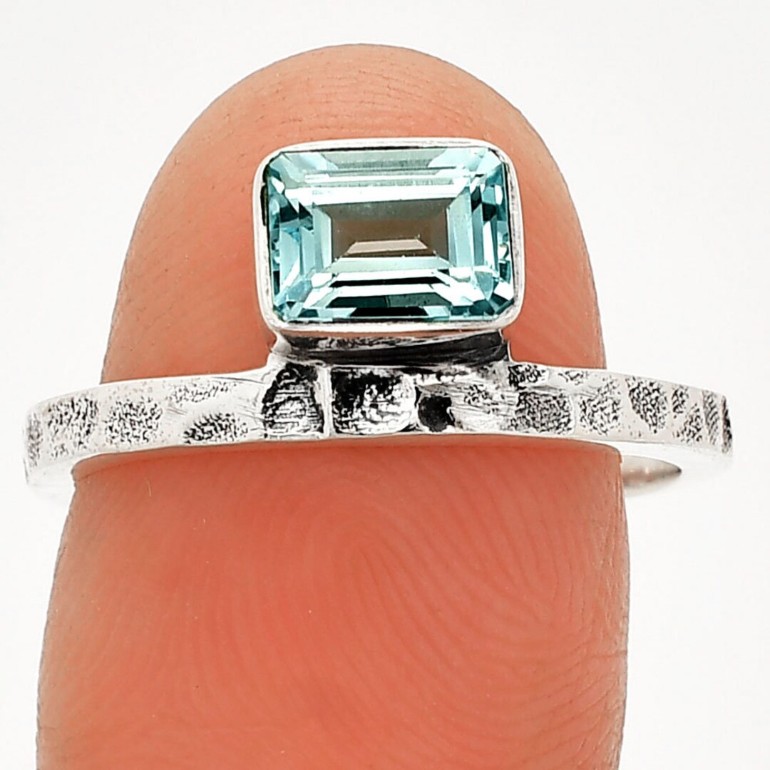 Blue Topaz Ring, Natural Sky Blue Topaz Gemstone Silver Ring, Handmade ...