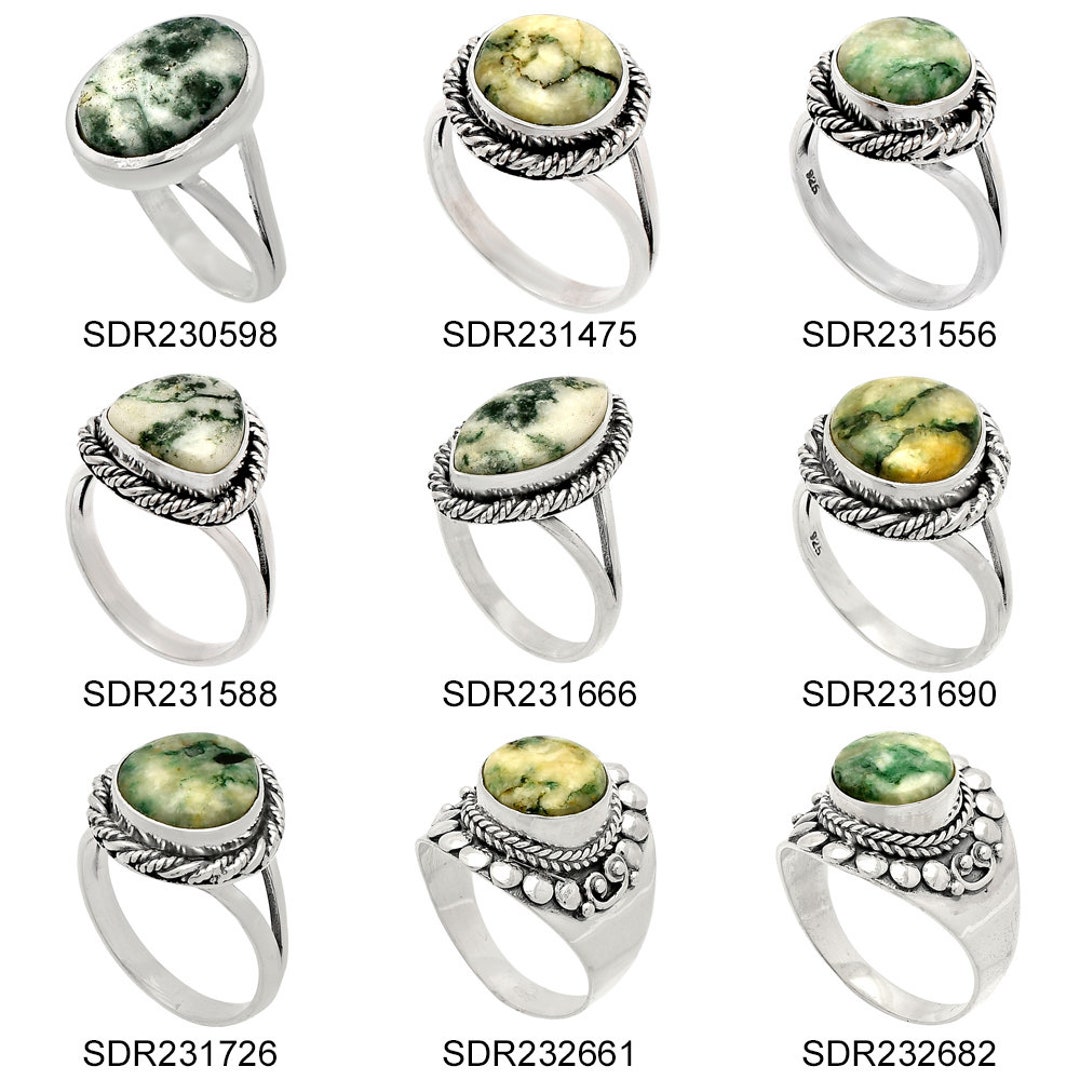 Tree Weed Moss Agate Ring, Moss Agate Ring, 925 Sterling Silver Ring ...