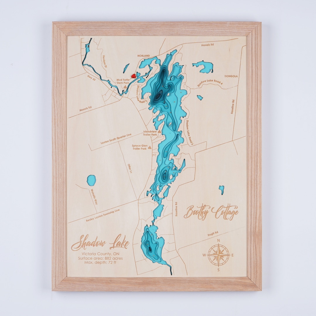 Shadow Lake Ontario Wood Map 3D Custom Lake, Island, Coast Map ...