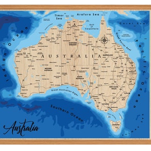 Digital File DXF, AI, SVG - Australia Wood Map Bathymatric Map , Custom ...