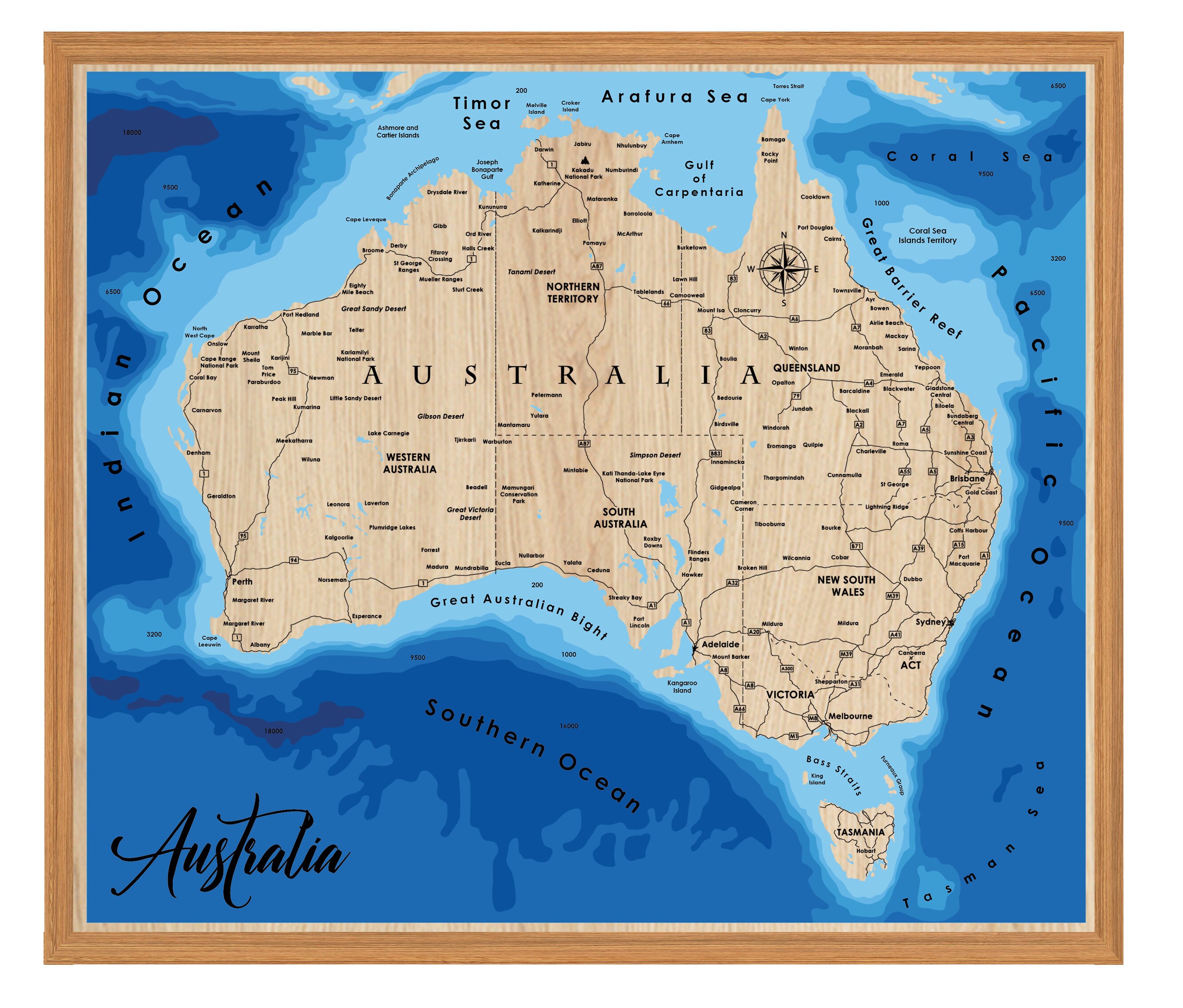 Digital File DXF, AI, SVG - Australia Wood Map Bathymatric Map , Custom ...