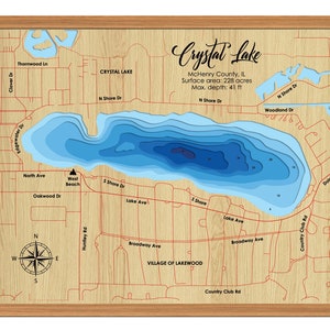 Digital File PDF, SVG - Crystal Lake Illinois Map Bathymetric Depth ...