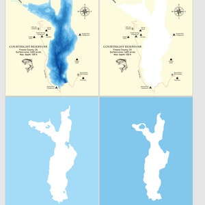 Digital File PDF, SVG - Courtright Reservoir California Map Bathymetric ...