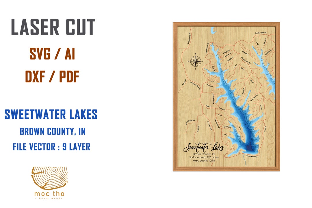 Digital File PDF, SVG - Sweetwater Lake Indiana Bathymetric Depth ...