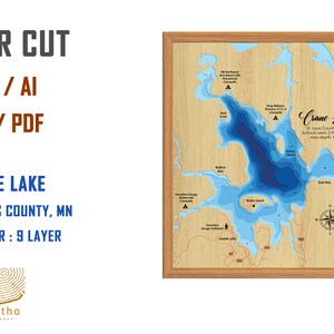Digital File PDF, SVG - Crane Lake Minnesota Map Bathymetric Depth ...